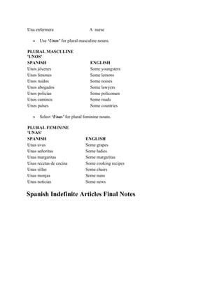 Definite and Indefinite Articles in Spanish | PDF