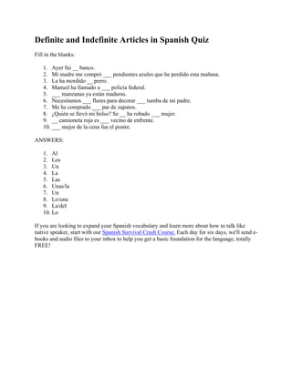 Definite and Indefinite Articles in Spanish | PDF