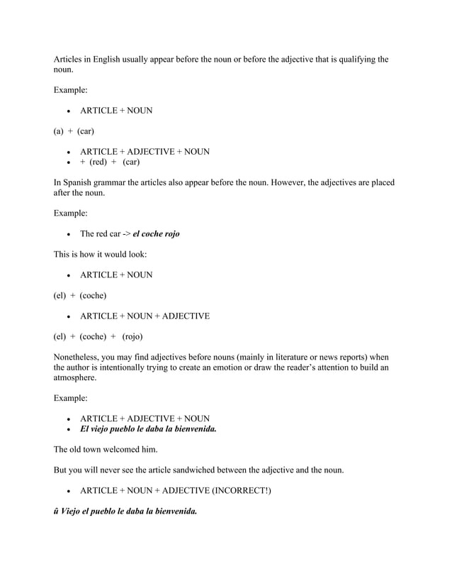 Definite and Indefinite Articles in Spanish | PDF