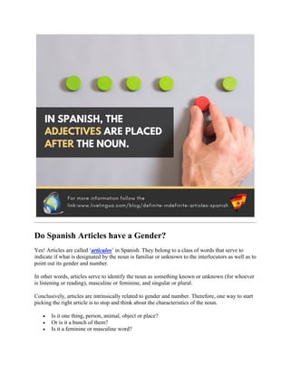 Definite and Indefinite Articles in Spanish | PDF