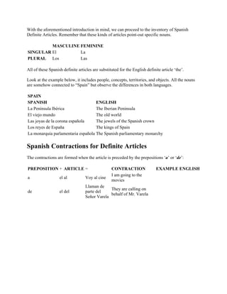 Definite and Indefinite Articles in Spanish | PDF