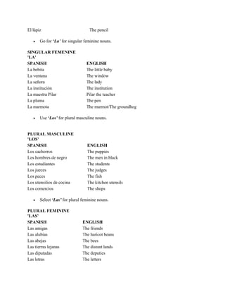 Definite and Indefinite Articles in Spanish | PDF