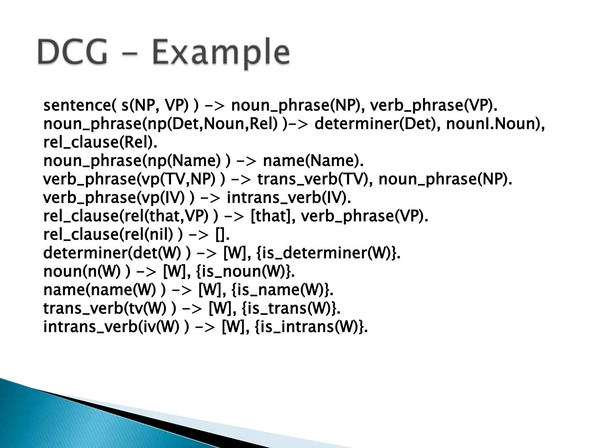 Definite Clause Grammars For Language Analysis | PPTX