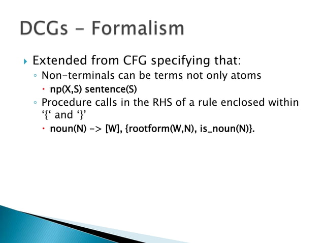 Definite Clause Grammars For Language Analysis | PPT