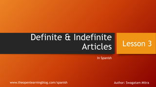 Spanish Lesson - Lesson 3: Definite and Indefinite articles | PPTX