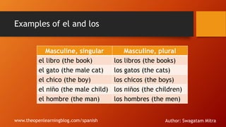 Spanish Lesson - Lesson 3: Definite and Indefinite articles | PPTX