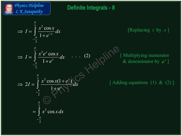 Definite Integrals 8/ Integration by Parts | PPTX | Physics | Science