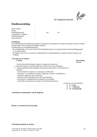 Evaluatie en assessment binnen de opleiding Verpleegkunde VUMC | PDF