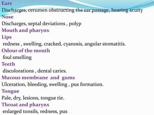 Nursing Health Assessment | PPTX | Ear, Nose and Throat Conditions ...