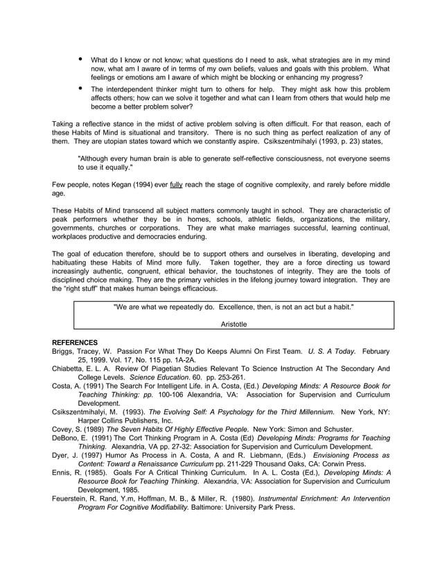 Definition Of Habits Of Mind | PDF