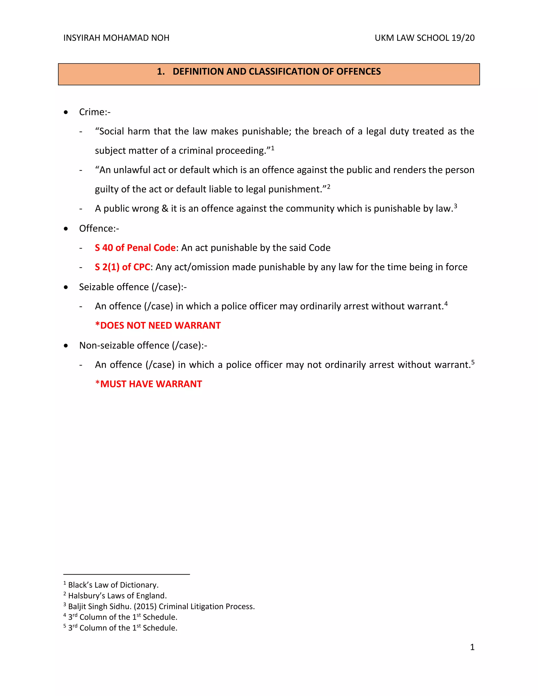 Definition and classification of offences | PDF