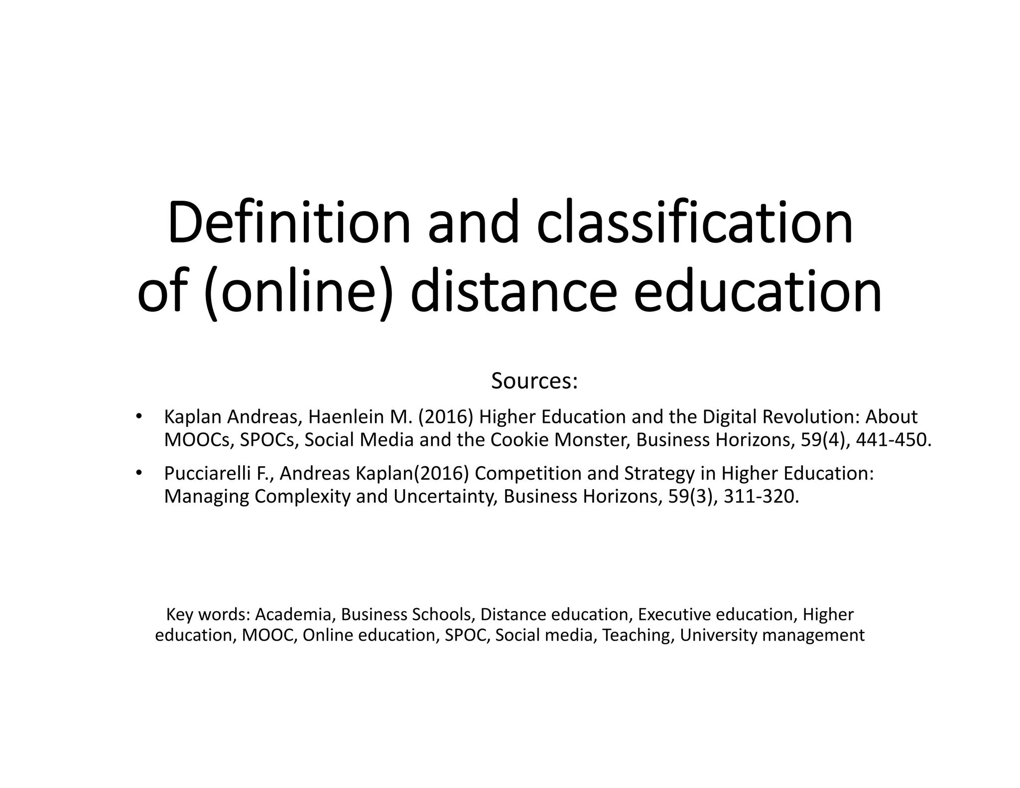 Definition and classification of (online) distance education | PDF ...