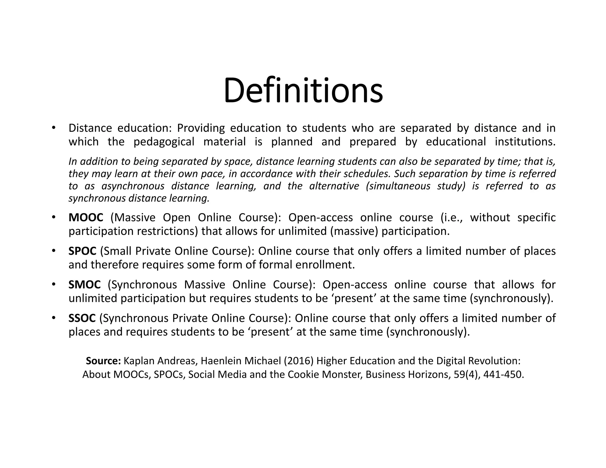 Definition and classification of (online) distance education | PDF