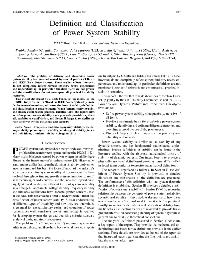 Definition and classification of power system stability | PDF
