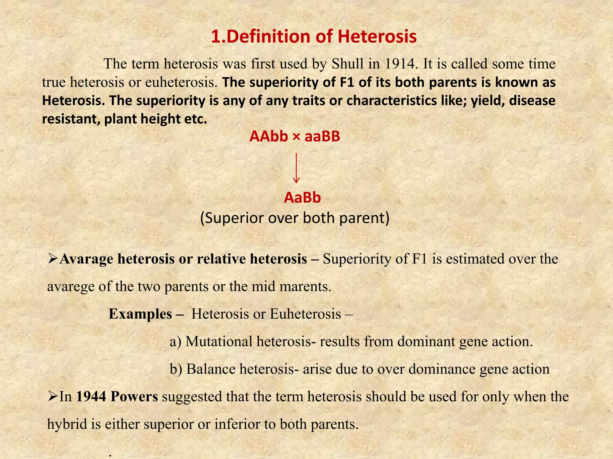 Definition and historical aspects of heterosis by Devendra kumar | PPTX