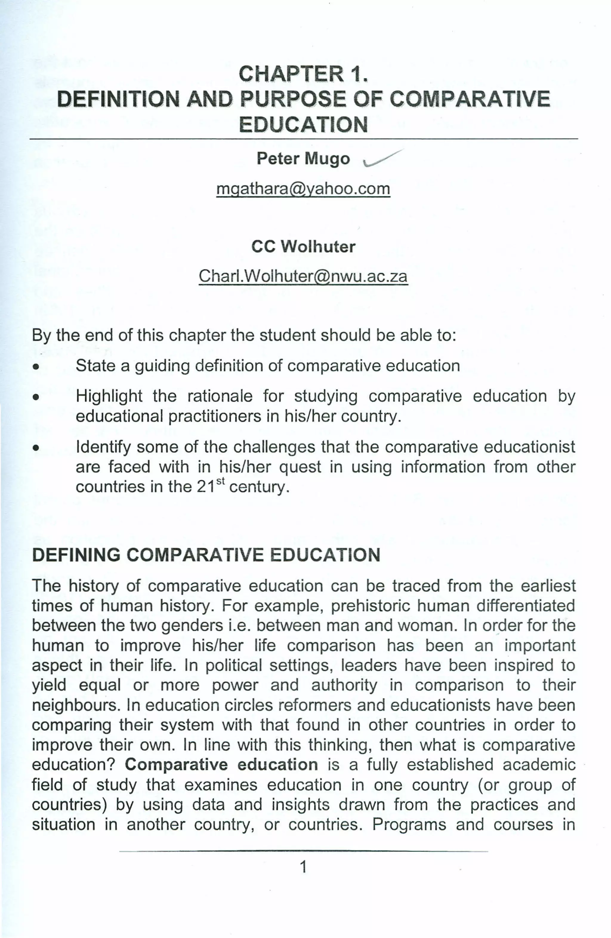 Definition and purpose of comparative education. | PDF