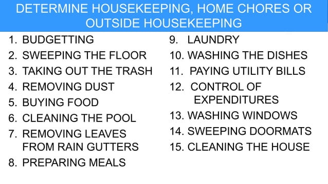 Definition and Scope of Housekeeping | PPTX | Bath and Shower | Personal Care