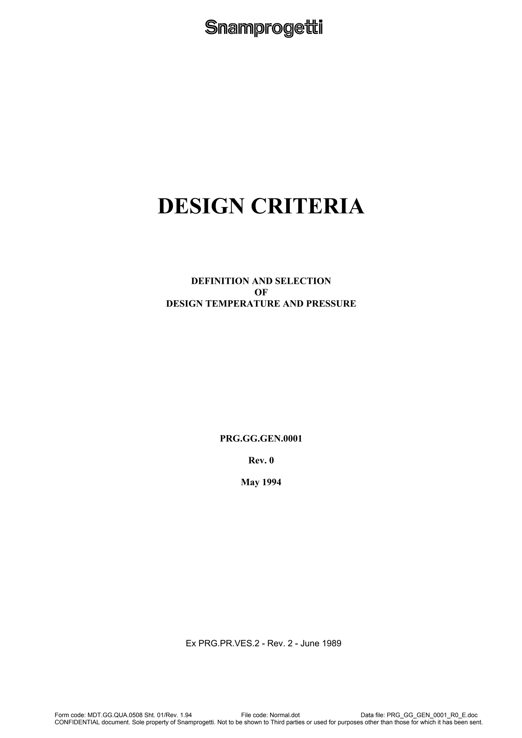 Definition and selection of design temperature and pressure prg.gg.gen.0001