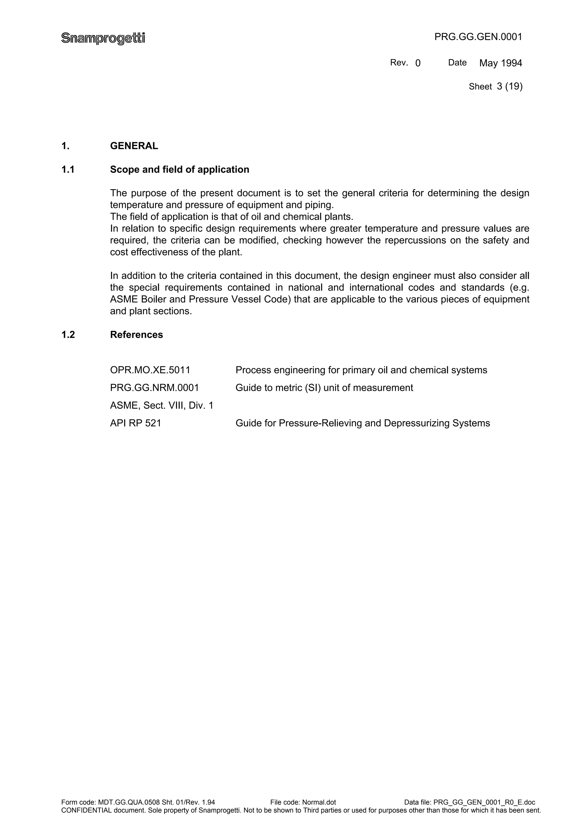 Definition and selection of design temperature and pressure prg.gg.gen.0001