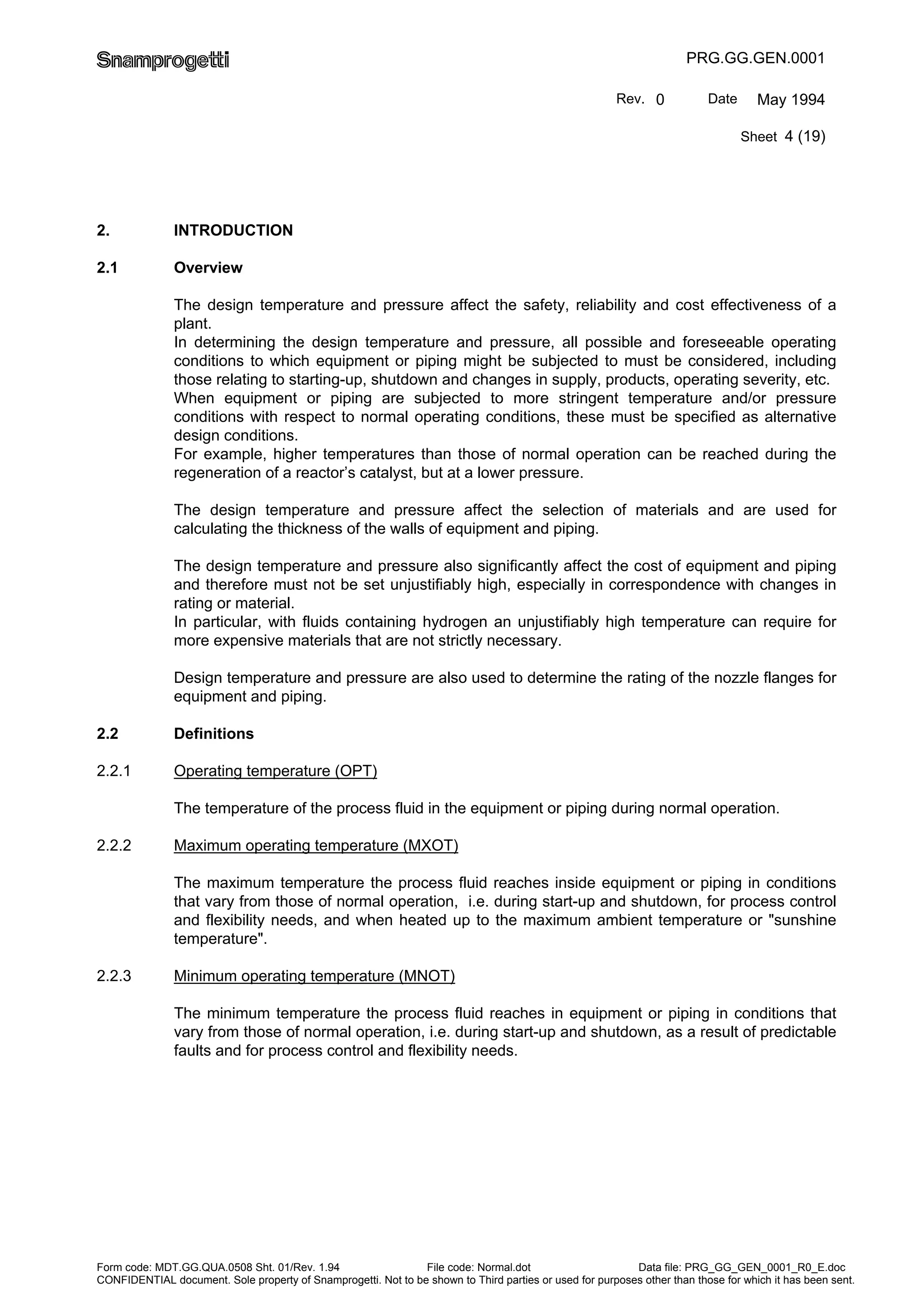 Definition and selection of design temperature and pressure prg.gg.gen.0001