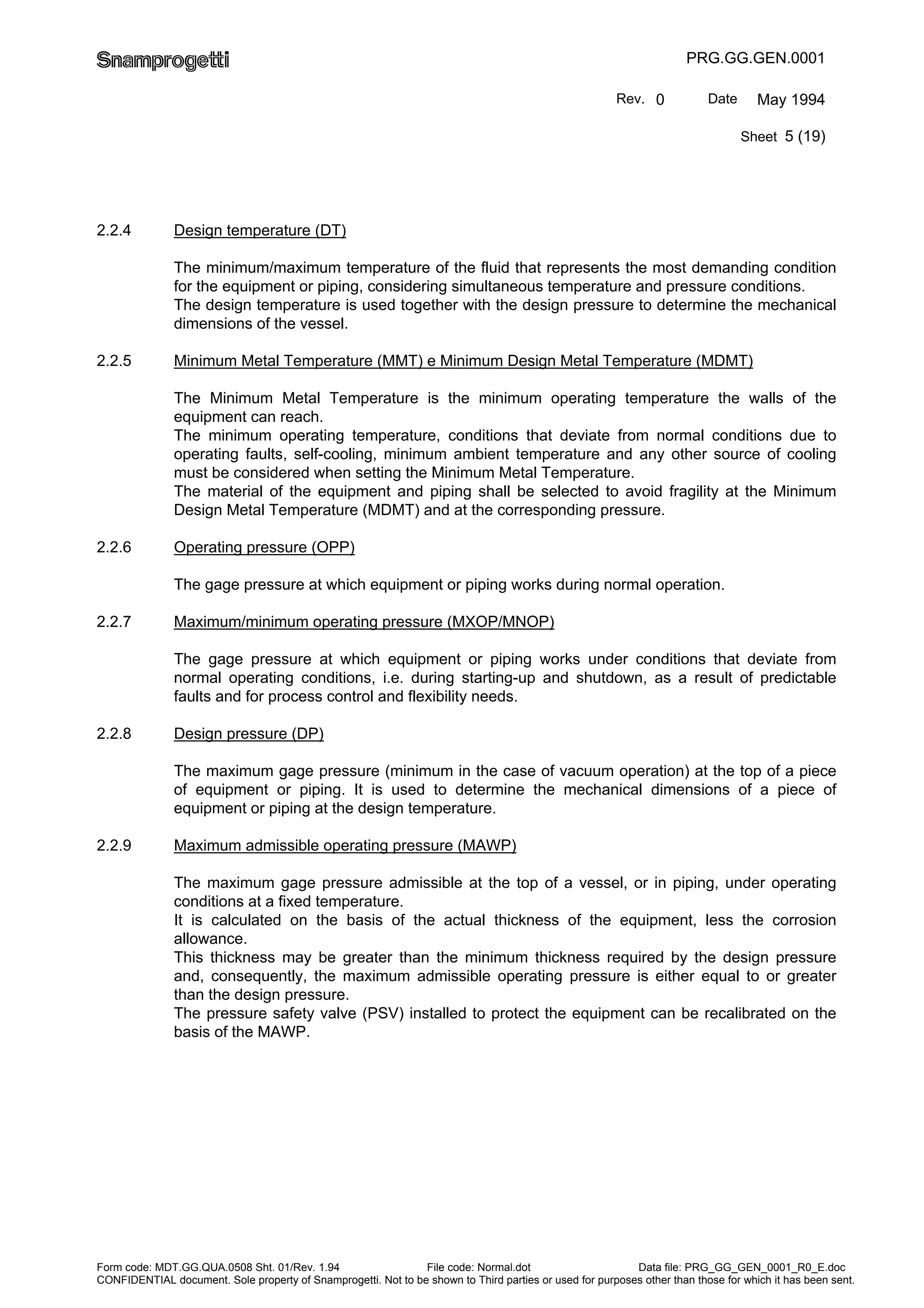 Definition and selection of design temperature and pressure prg.gg.gen.0001