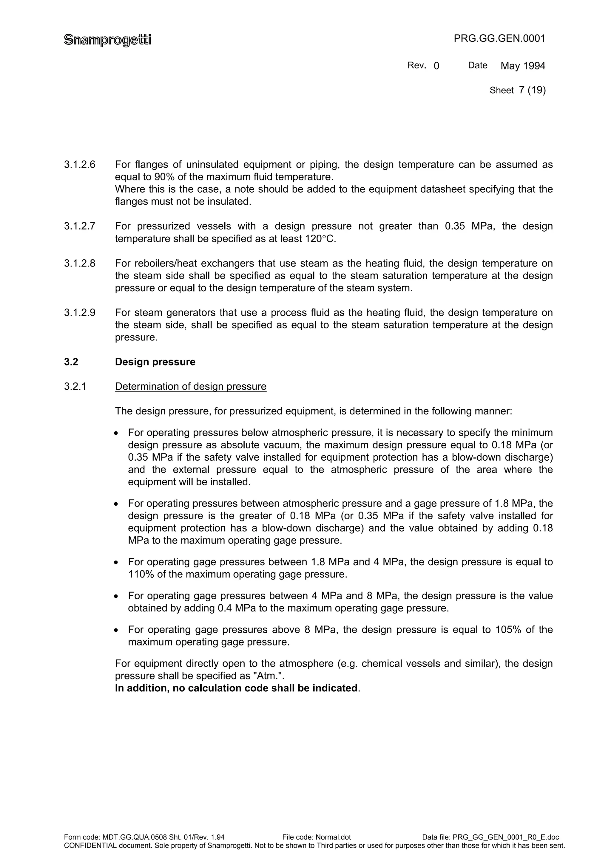 Definition and selection of design temperature and pressure prg.gg.gen.0001
