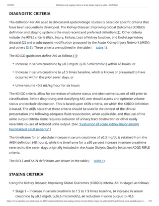 Definition and staging criteria of acute kidney injury in adults up ...