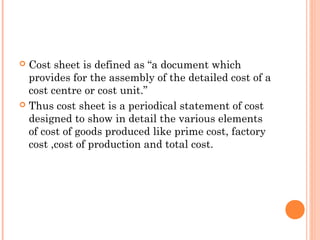 Definition cost sheet new | PPT