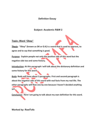 Definition essay- Word: Okay | DOCX | Dating | Family and Relationships