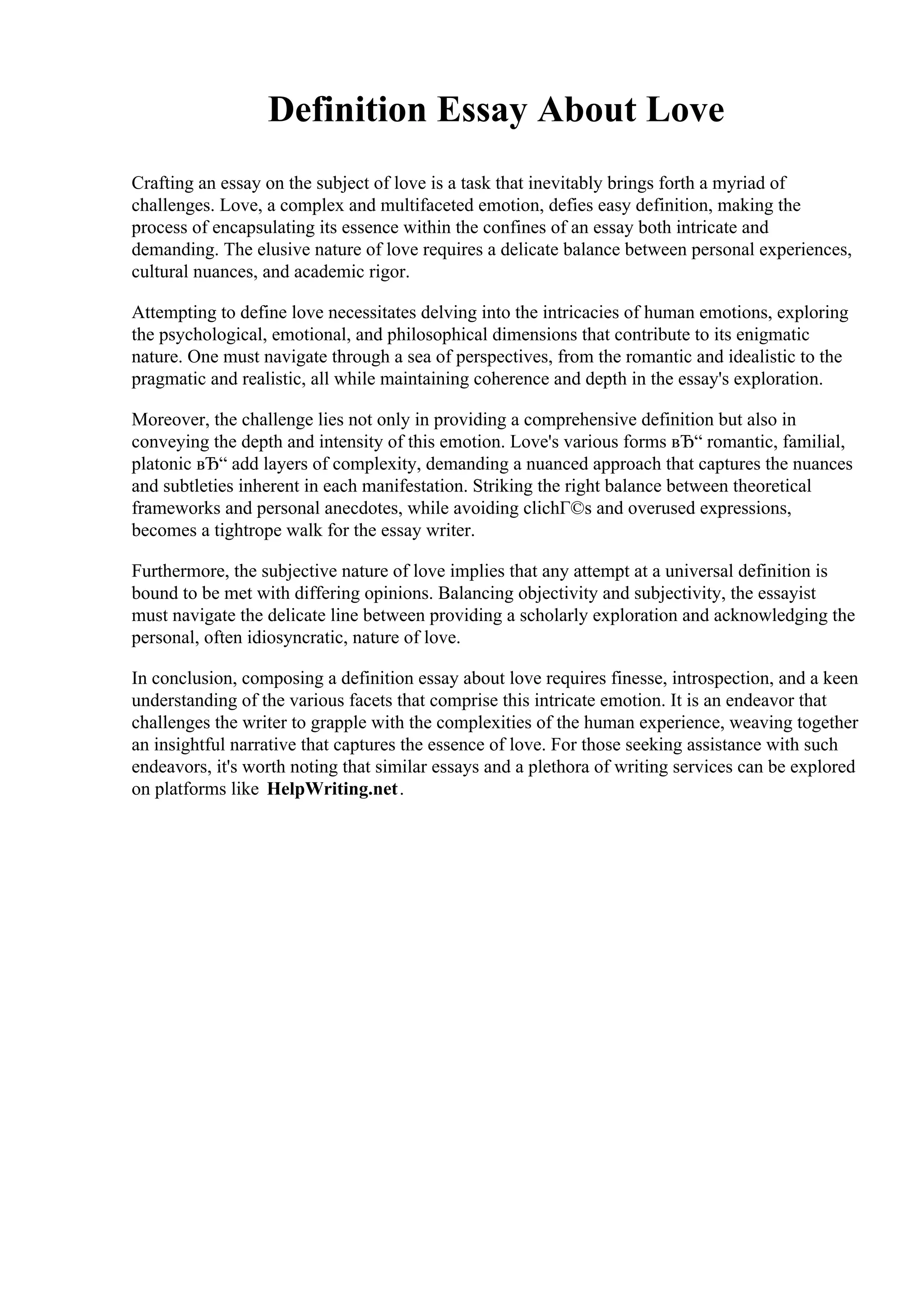 Definition Essay About Love | PDF