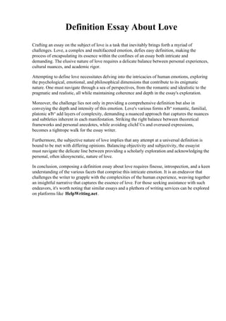 Definition Essay About Love | PDF