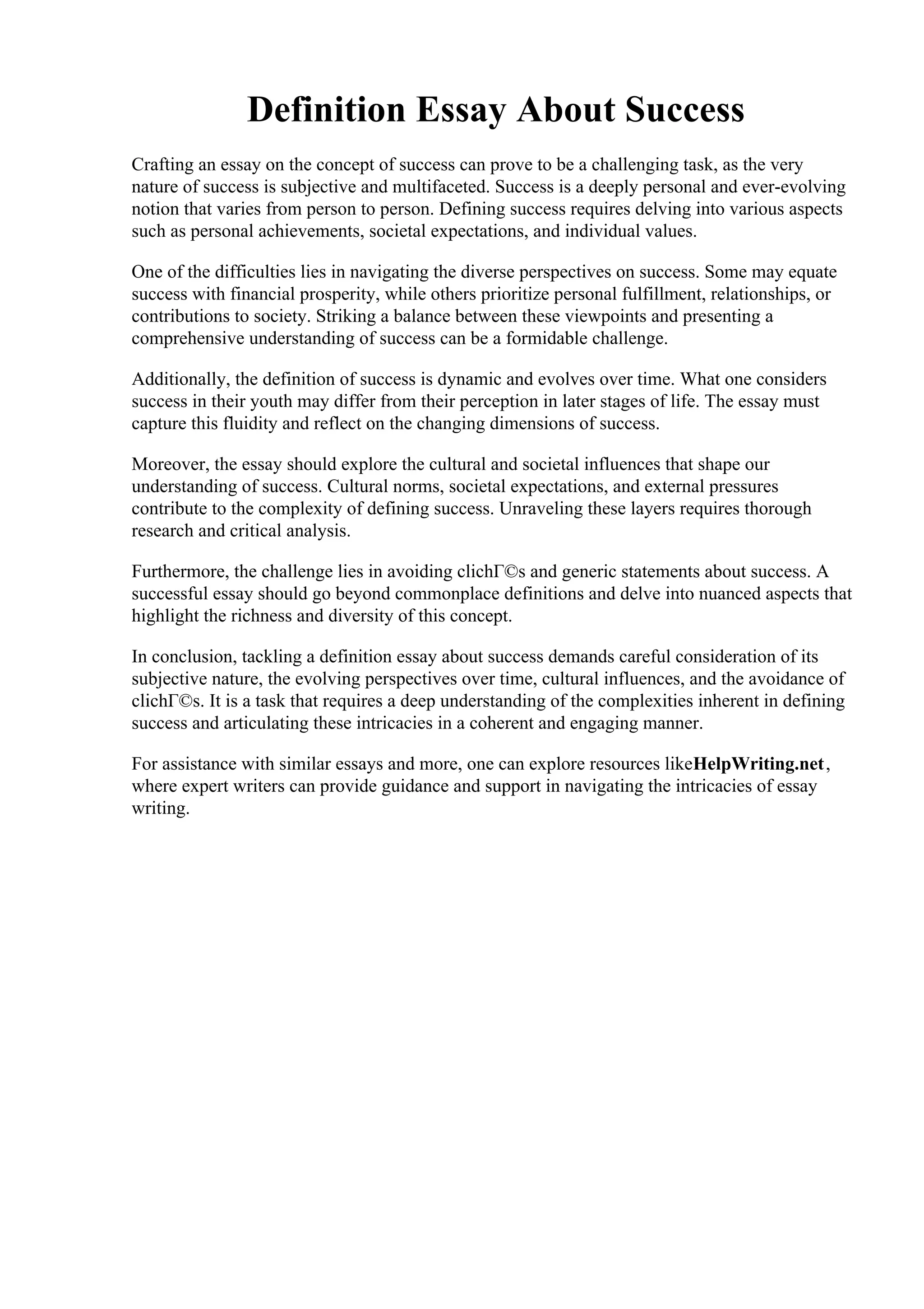 Definition Essay About Success. The Definition of Success Essay Example ...
