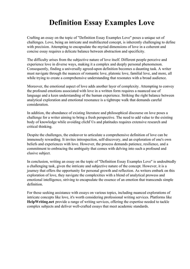 Definition Essay Examples Love. Gateway Community College, New Haven | PDF