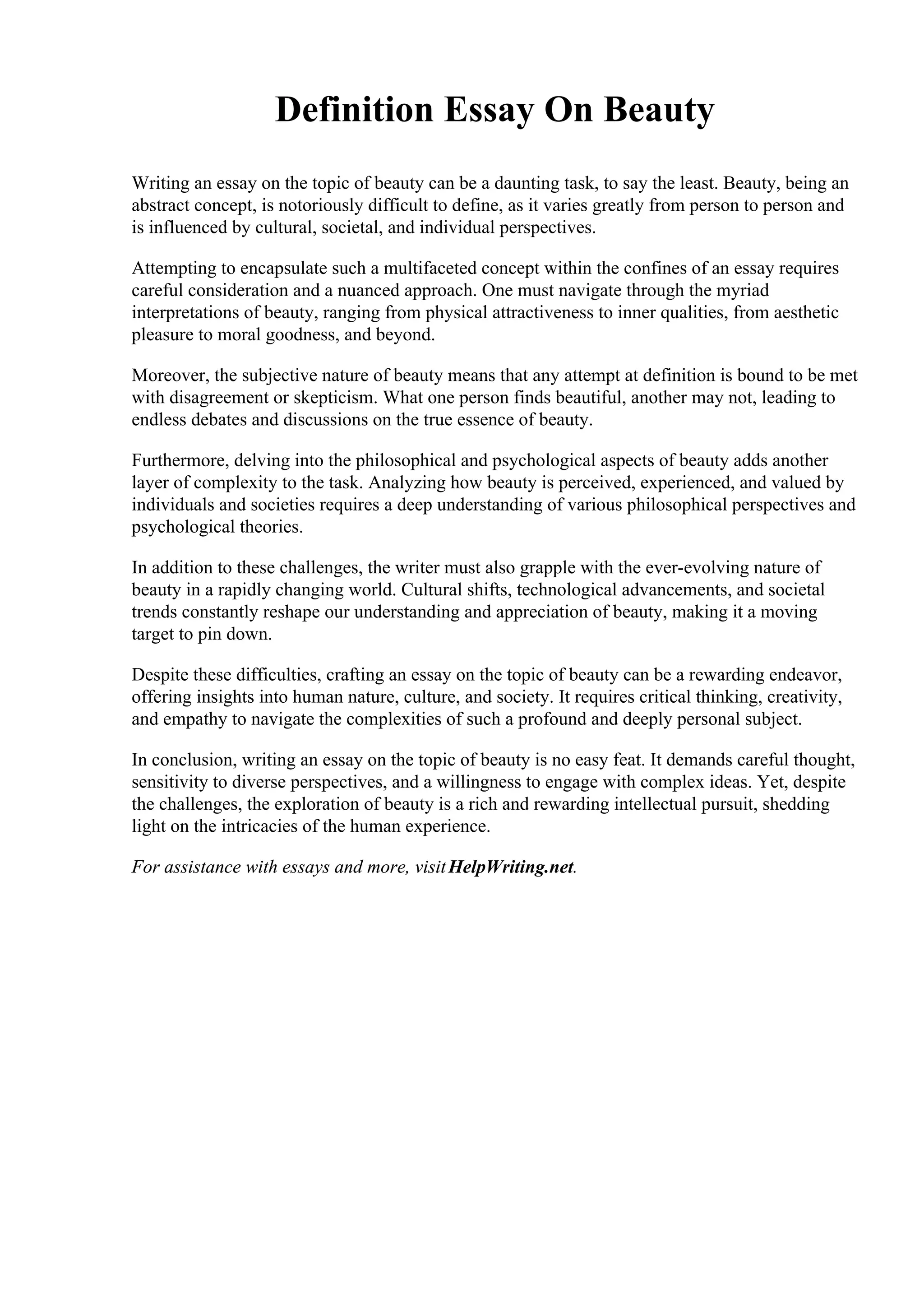 Definition Essay On Beauty. Birmingham Nivoria Globe University | PDF