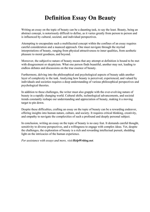 Definition Essay On Beauty. Birmingham Nivoria Globe University | PDF