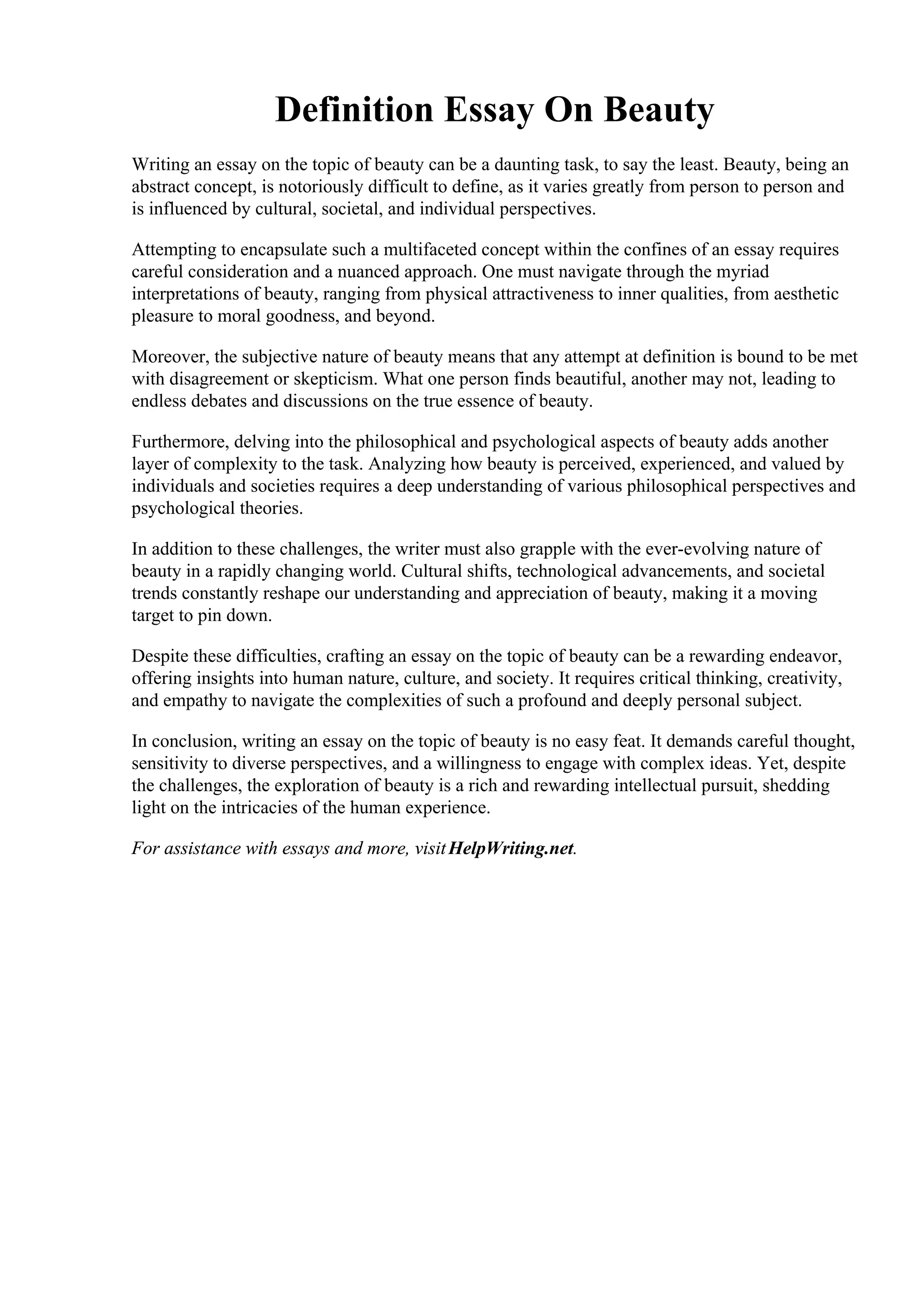 Definition Essay On Beauty. Modern Standards Of Beauty And ...