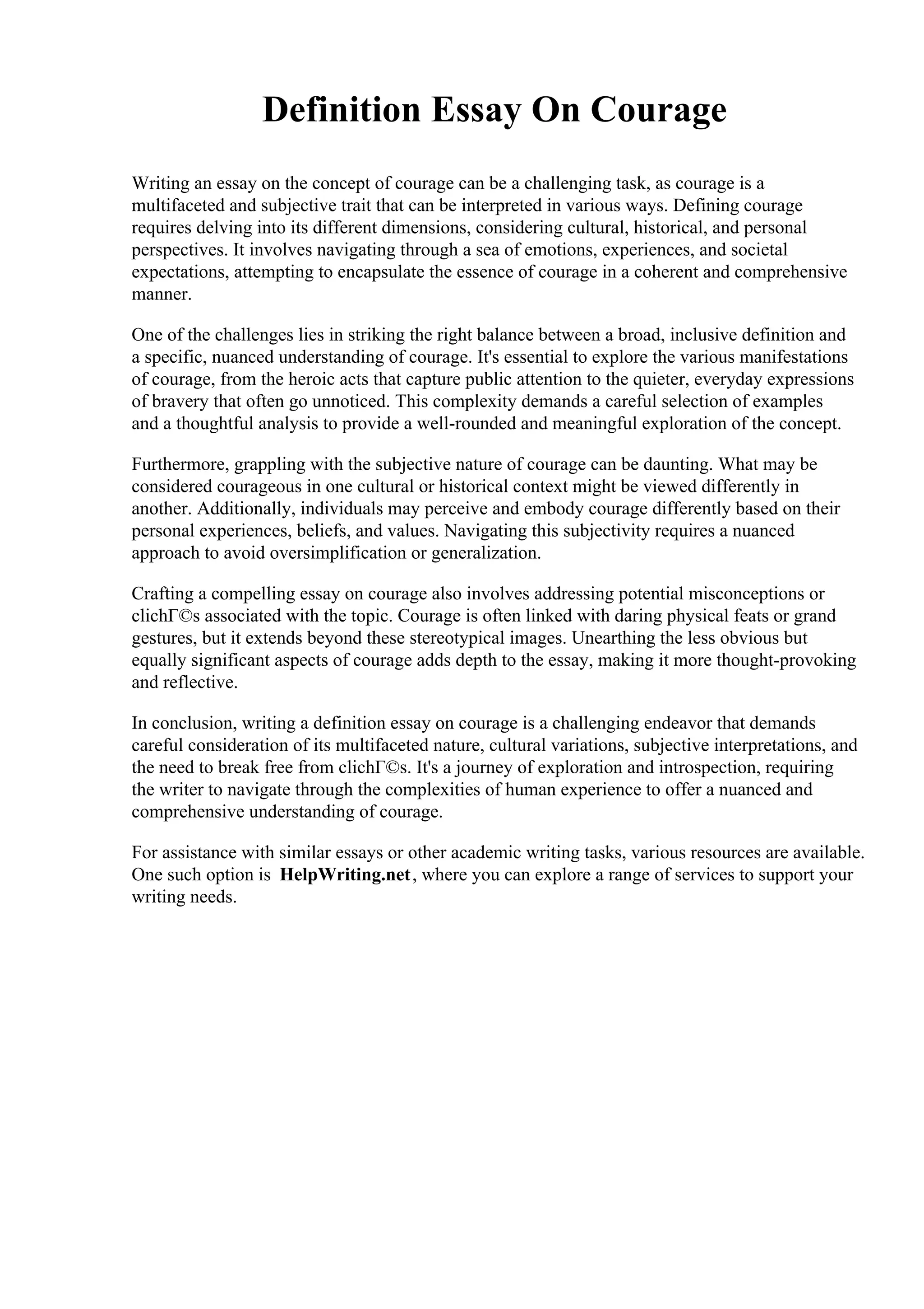 Definition Essay On Courage. Centra College of Nursing | PDF