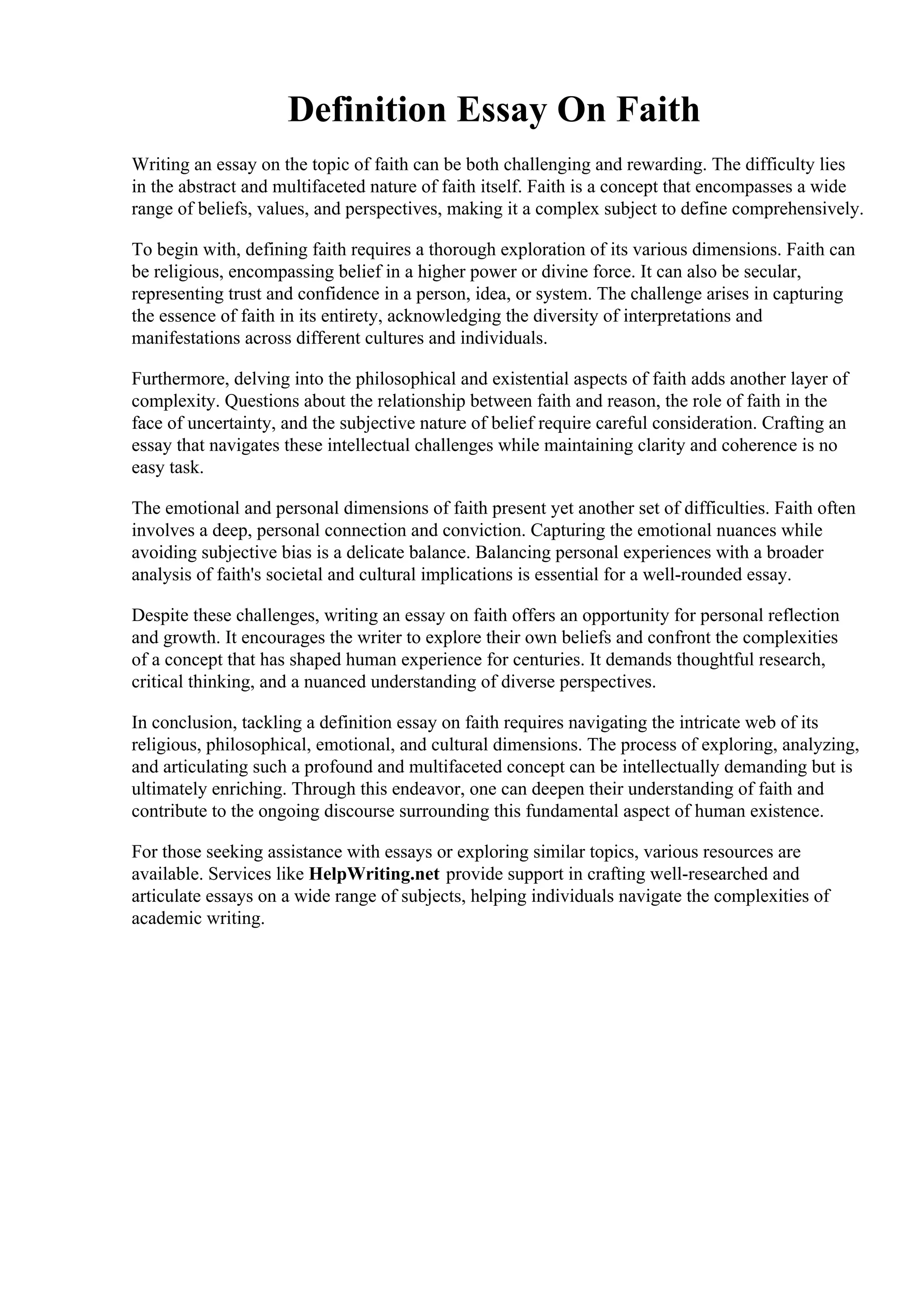 Definition Essay On Faith | PDF