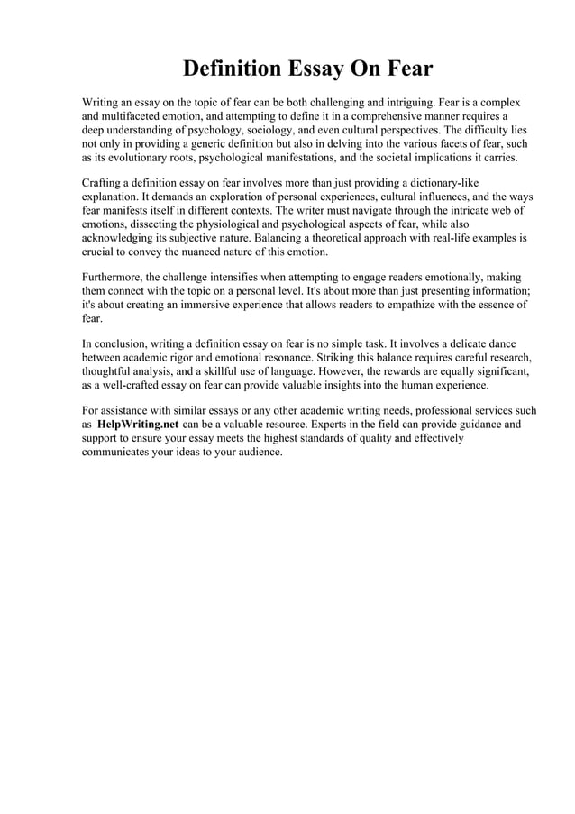 Definition Essay On Fear. Fear Essay Example Topics and Well Written ...