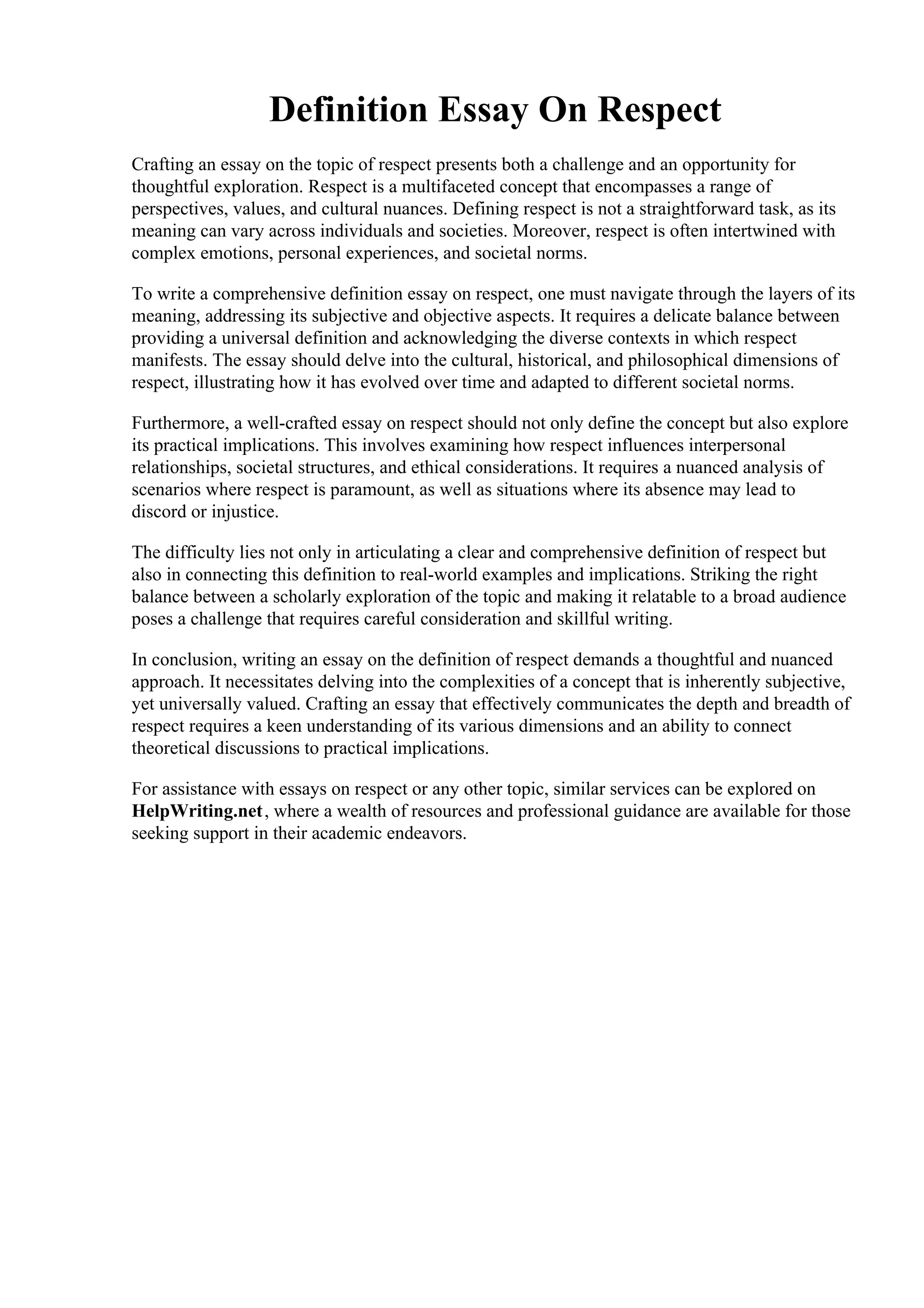 Definition Essay On Respect. essay 2 respect Classroom Teachers | PDF