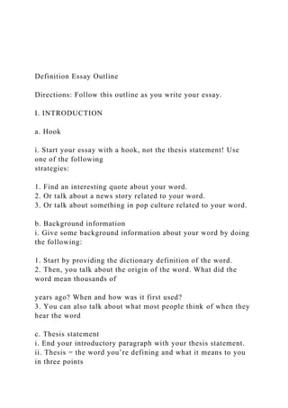 Definition Essay Outline Directions Follow this outline a.docx