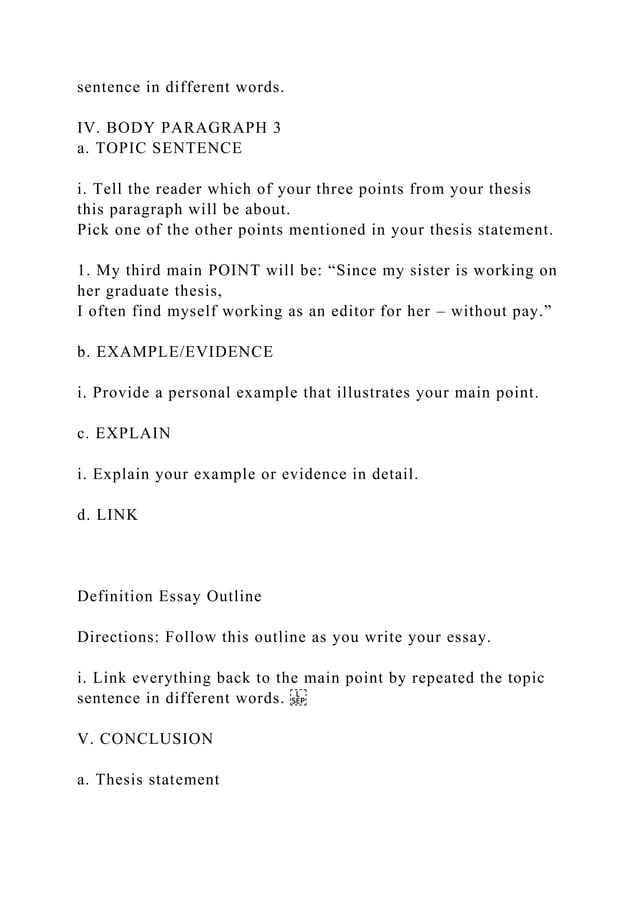 Definition Essay Outline Directions Follow this outline a.docx