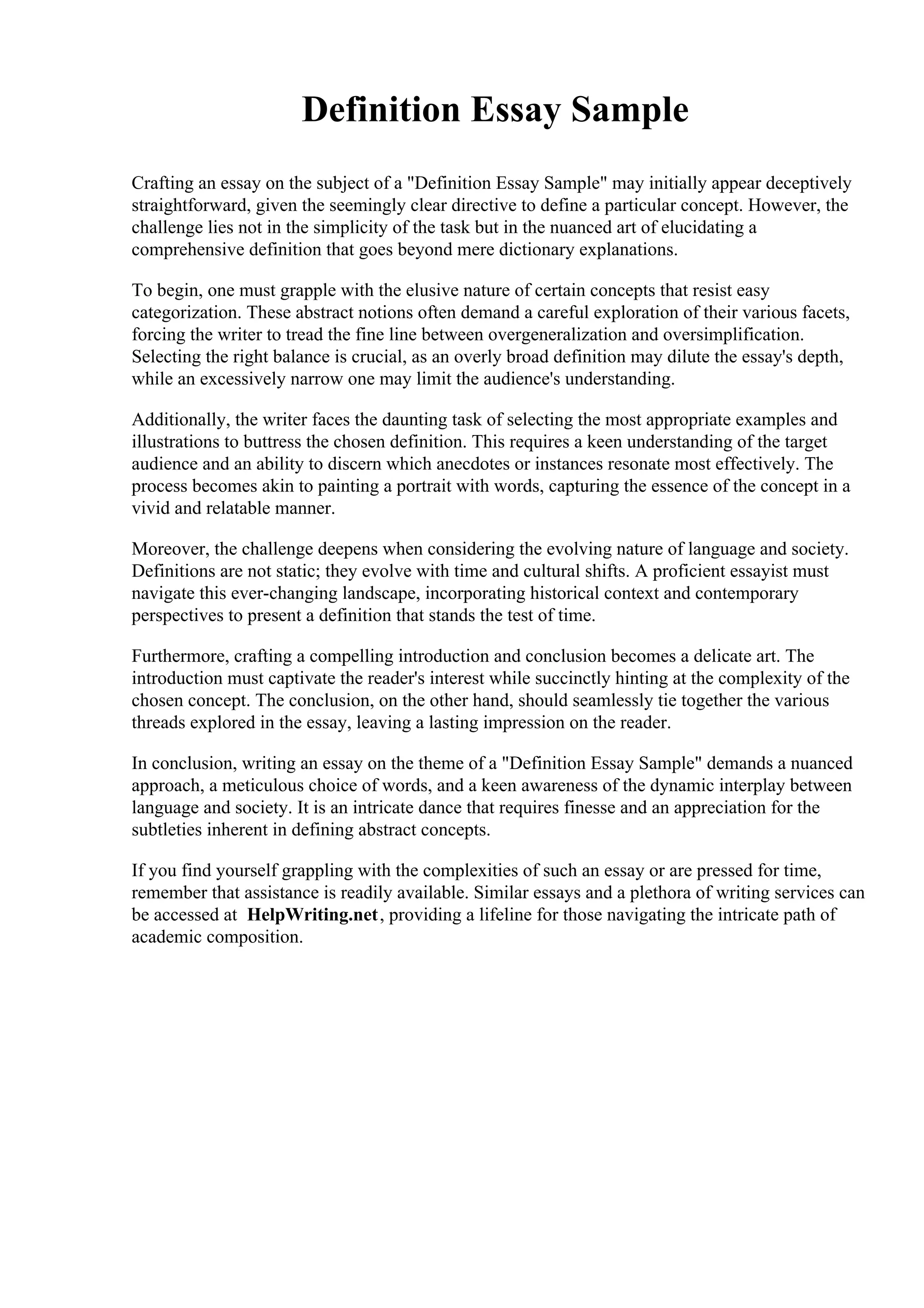 Definition Essay Sample. University of Alabama | PDF