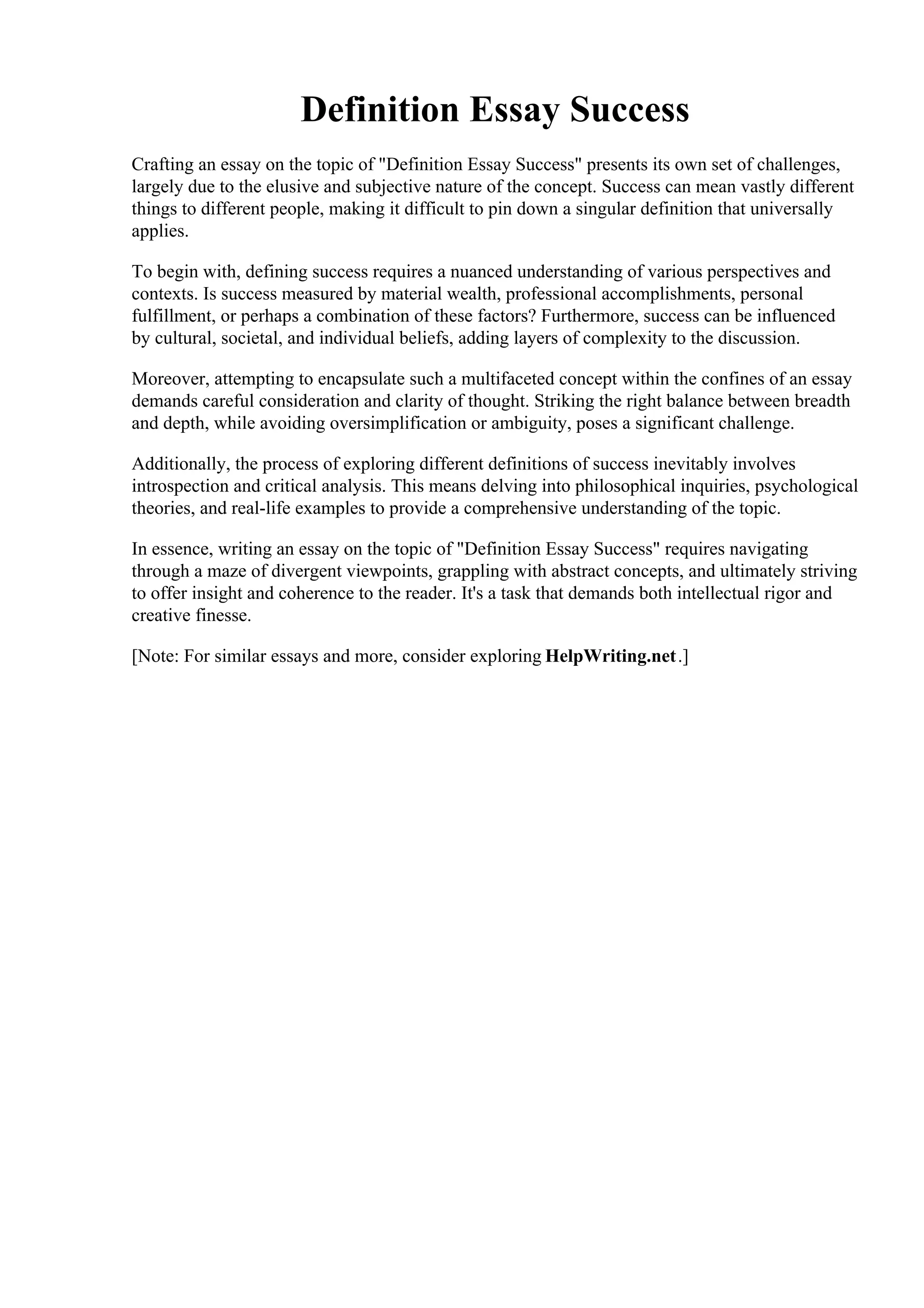 Definition Essay Success | PDF