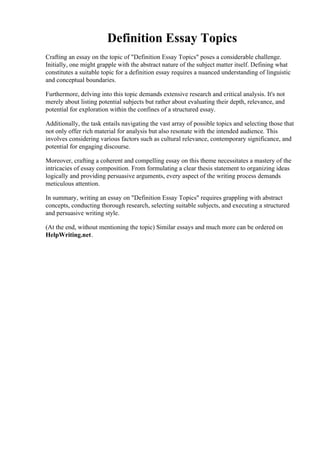 Definition Essay Topics | PDF