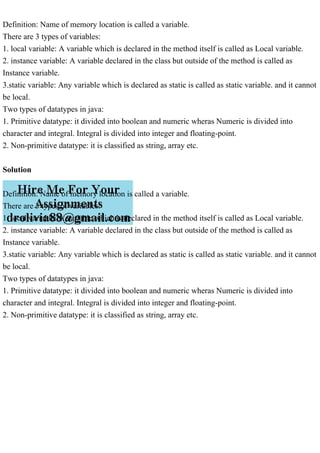 Definition Name of memory location is called a variable.There are.pdf