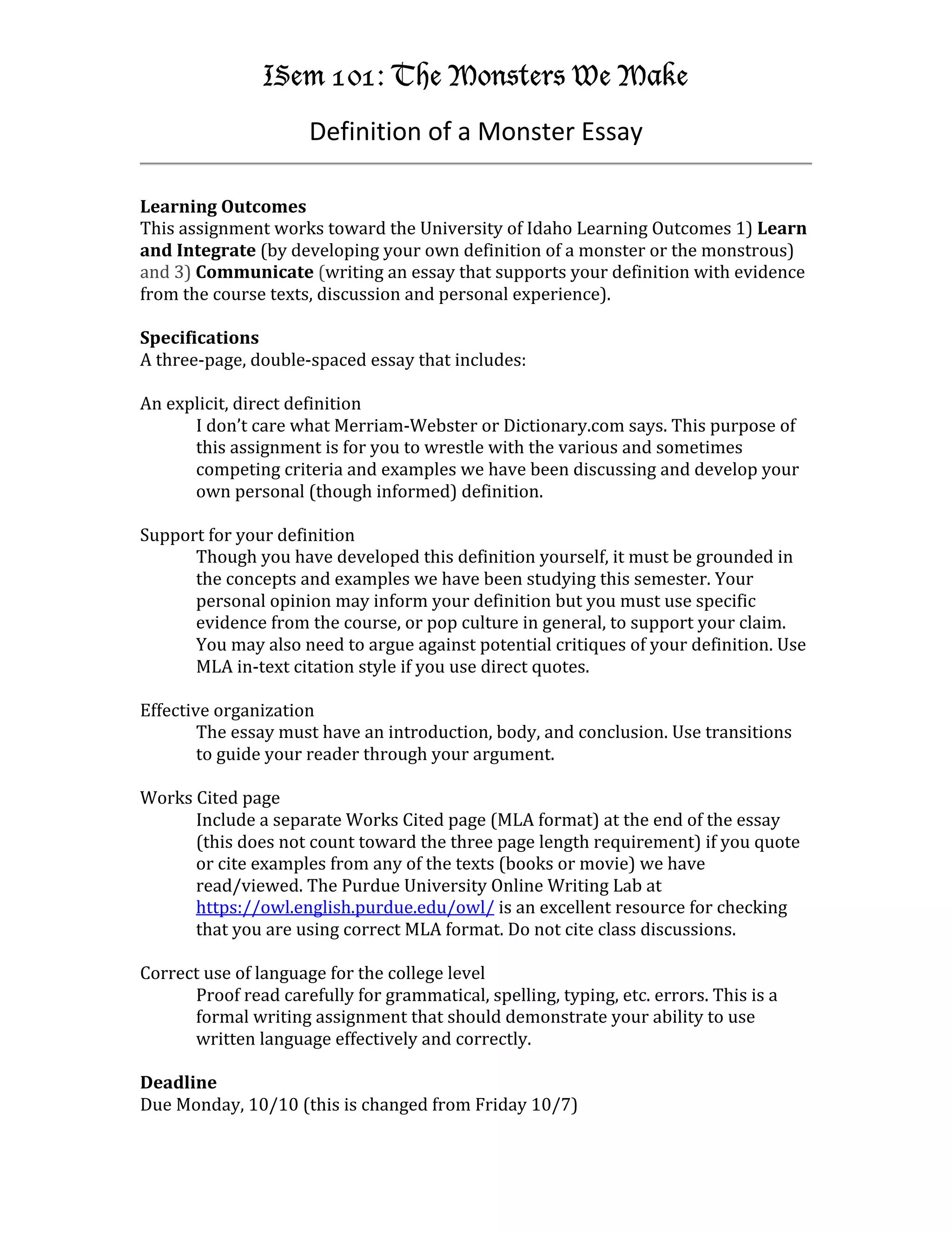 Definition of a monster essay | PDF | Free Download