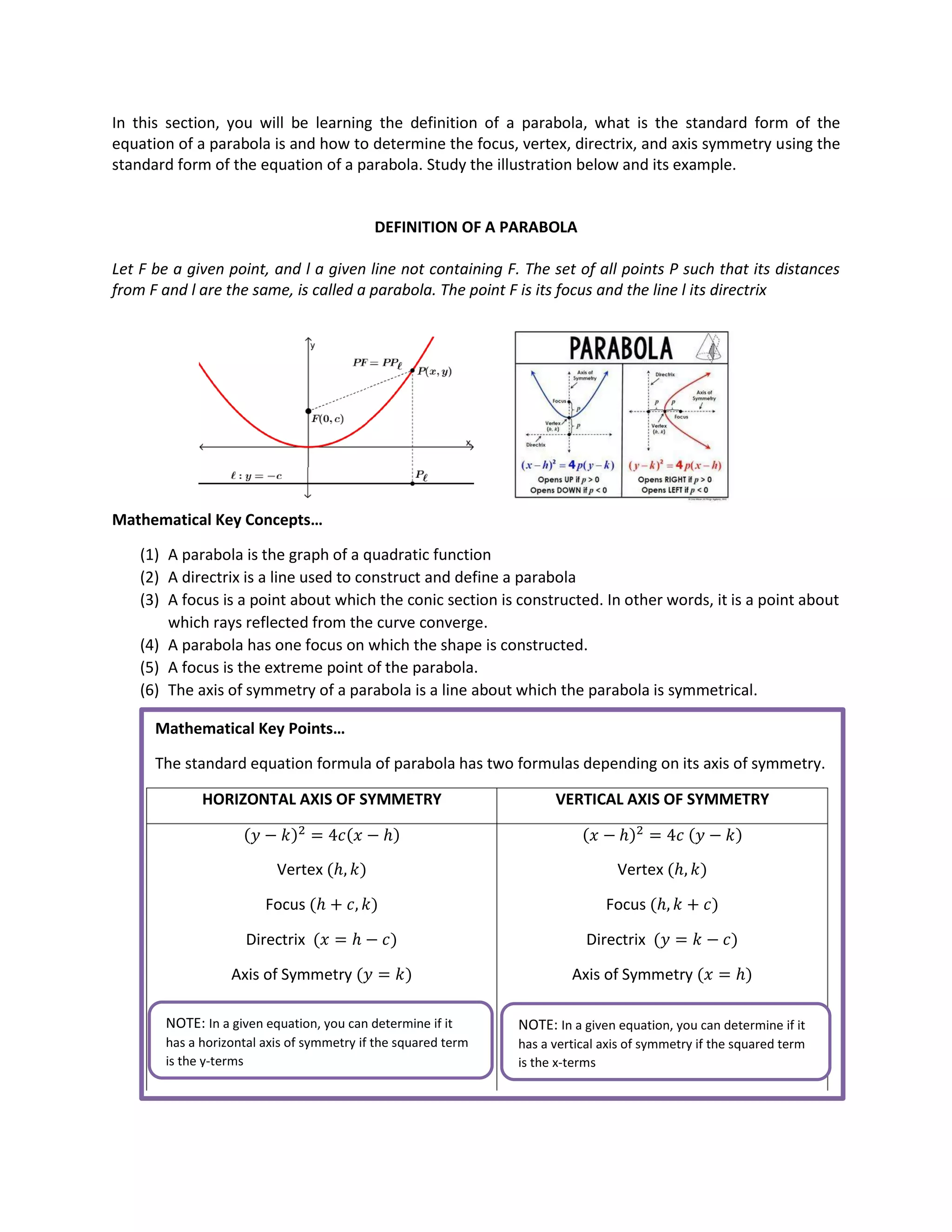 Definition of a parabola | PDF