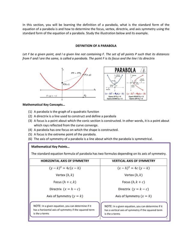Definition of a parabola | PDF