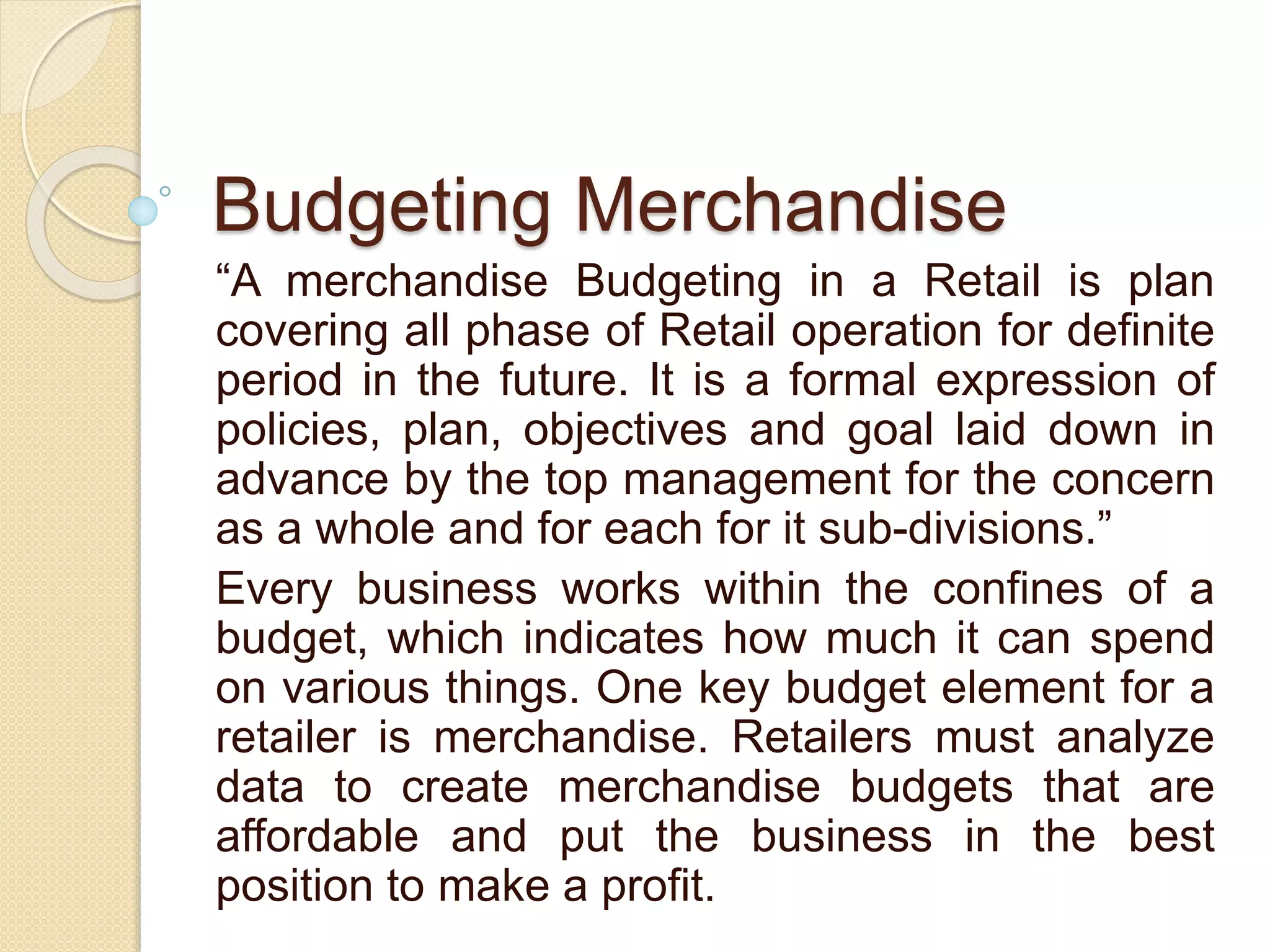 PPT of budgeting merchandise in retail store | PPTX